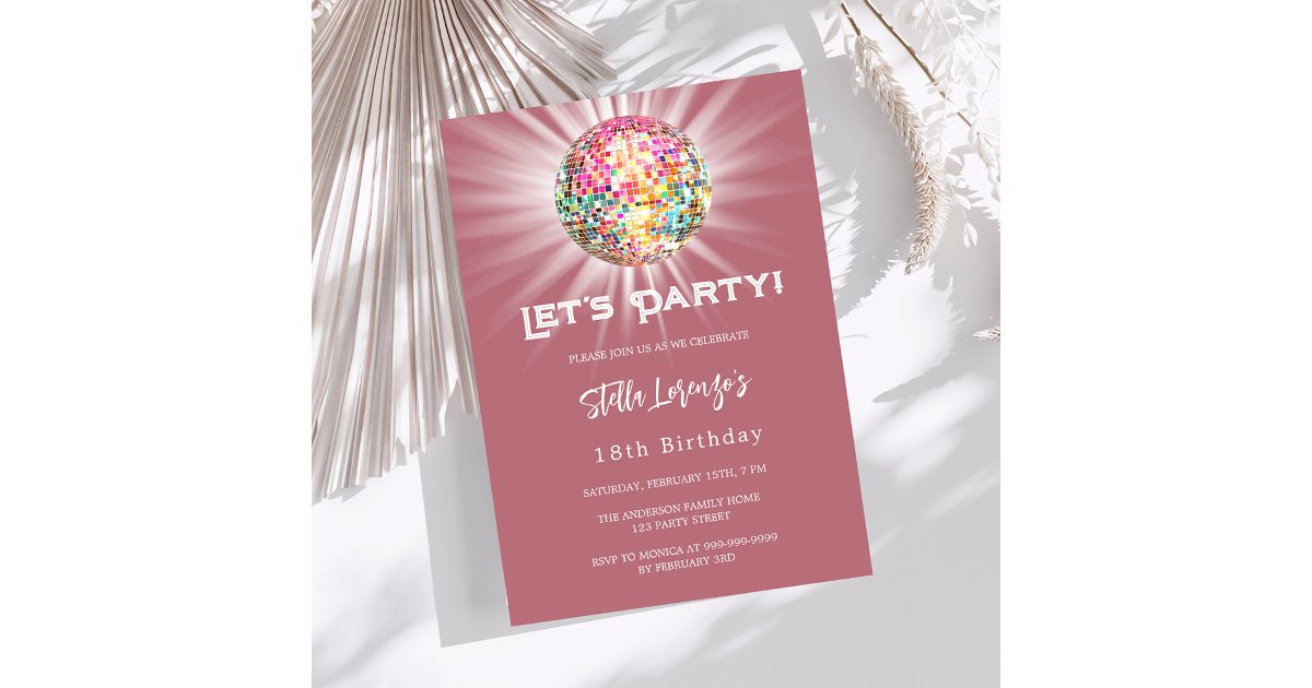 Disco party rose gold birthday invitation | Zazzle