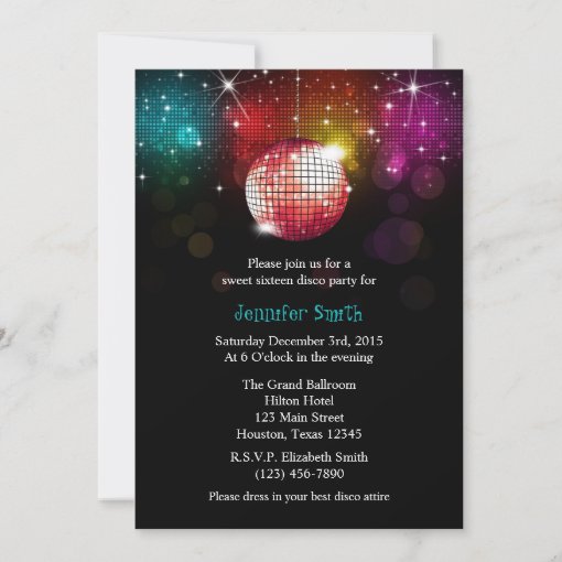 Disco Party Sweet 16 Ball Invitation | Zazzle