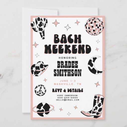 Disco Retro Cowgirl Bachelorette Rodeo Nashville Invitation | Zazzle