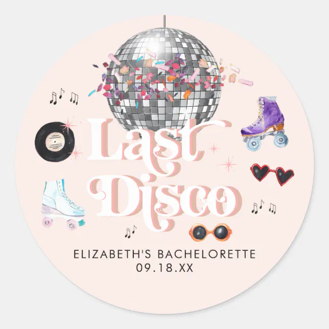 Disco Retro Roller Skating | Bachelorette Classic Round Sticker | Zazzle