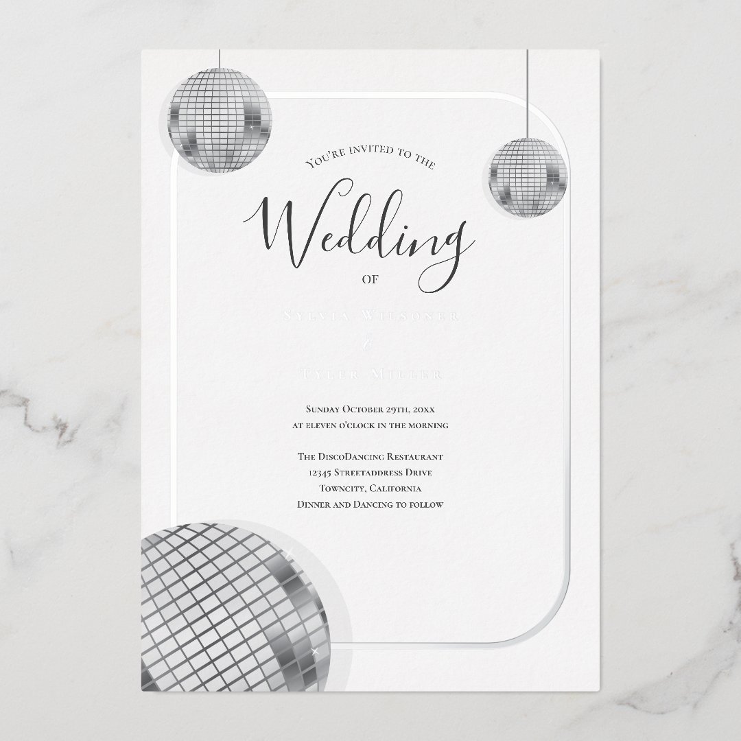 Disco Retro Wedding Foil Invitation | Zazzle