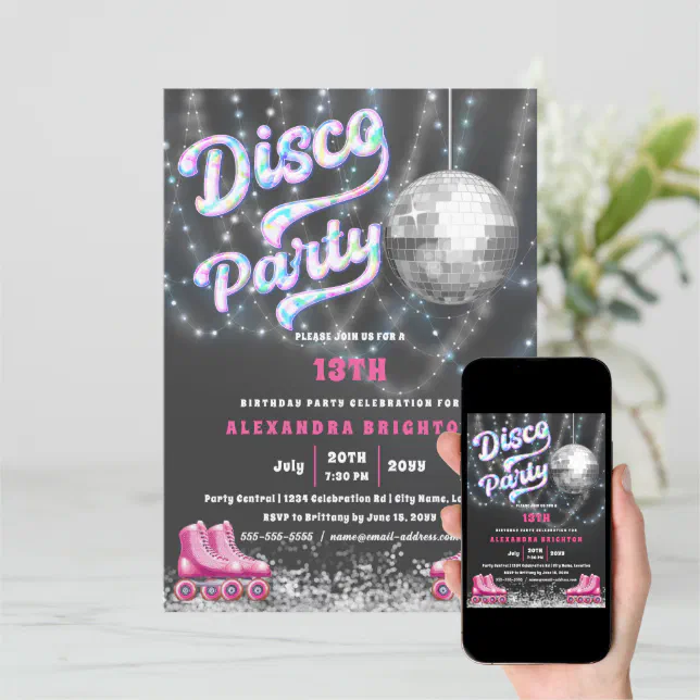 Disco Roller Skating Birthday Party Invitation | Zazzle