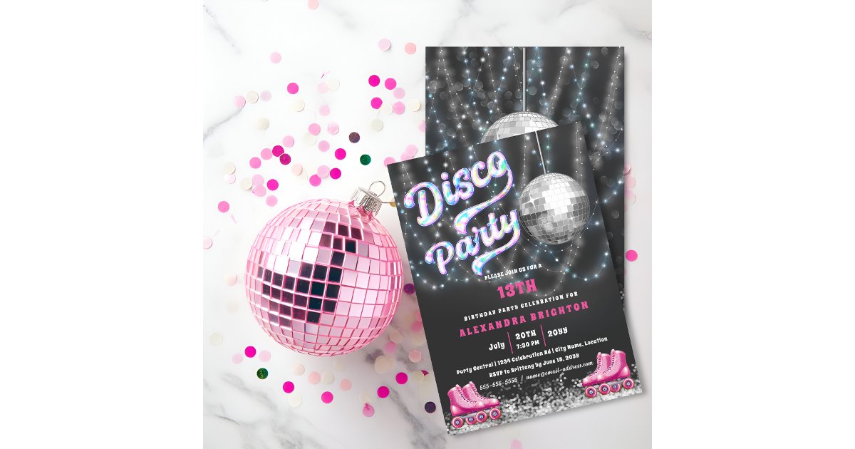 Disco Roller Skating Birthday Party Invitation | Zazzle