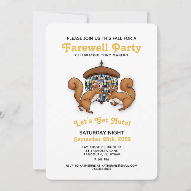Disco Squirrels Farewell Party Invitation | Zazzle