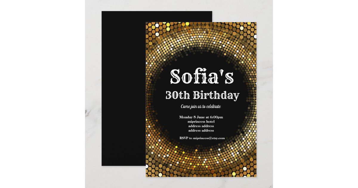 Disco theme, gold birthday party invitation | Zazzle