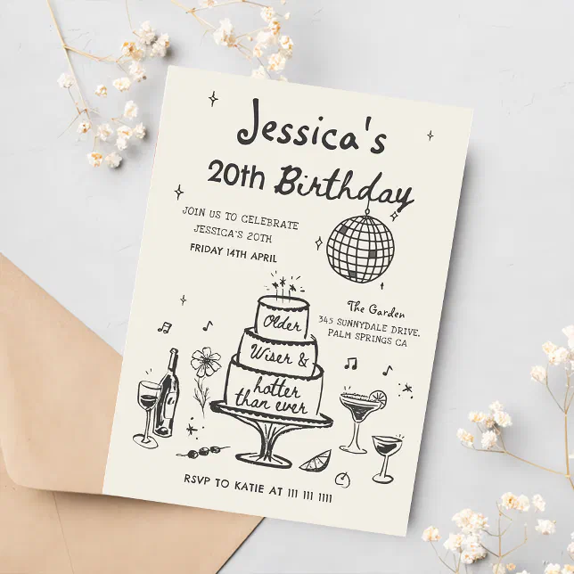Disco Whimsical Hand Drawn Funky Birthday Party Invitation | Zazzle