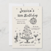 Disco Whimsical Hand Drawn Funky Birthday Party Invitation | Zazzle