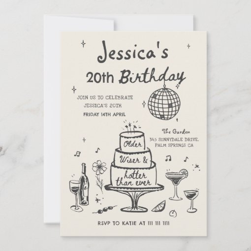 Disco Whimsical Hand Drawn Funky Birthday Party Invitation | Zazzle