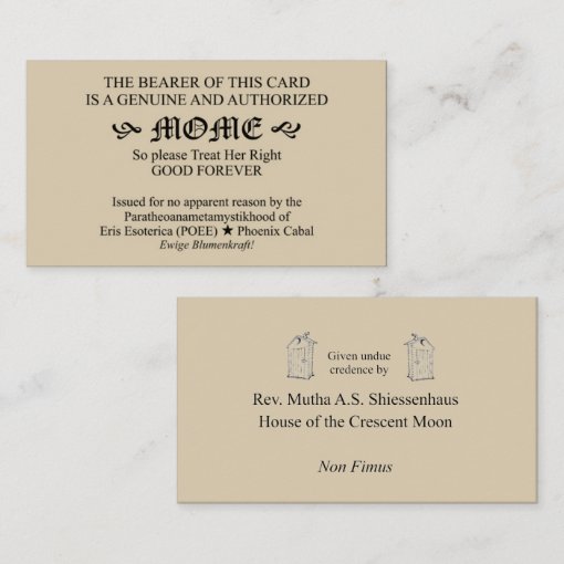 Discordian Mome Card (Ladies version of Pope Card) | Zazzle