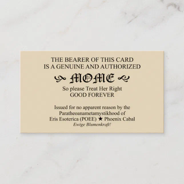 Discordian Mome Card (Ladies version of Pope Card) | Zazzle