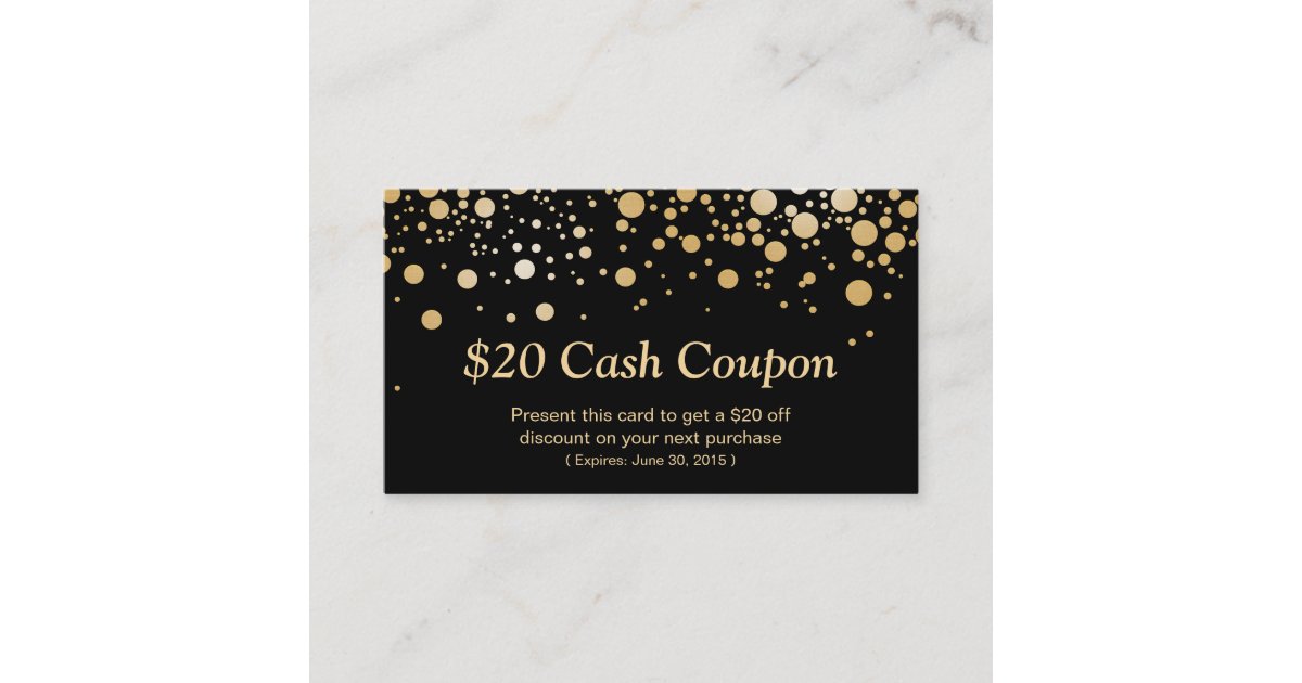 Discount Coupon Card Bright Black Gold Confetti | Zazzle