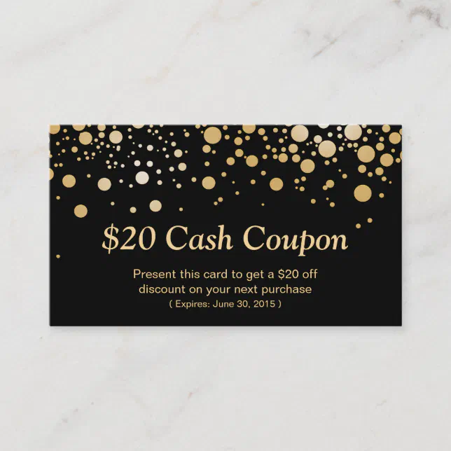 Discount Coupon Card Bright Black Gold Confetti | Zazzle
