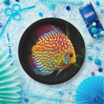 Discus aquarium fish dinner paper plate | Zazzle