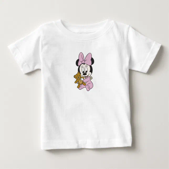Disney Baby Minnie Mouse With Teddy Bear Baby T-Shirt | Zazzle