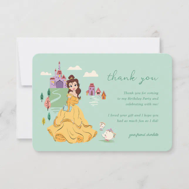 Disney Belle Sleepover Girls Birthday Thank You Invitation | Zazzle
