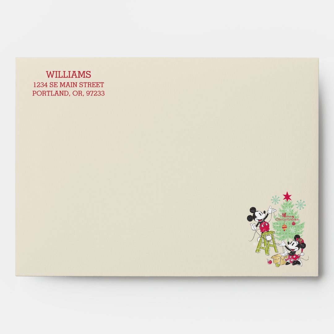 Disney | Mickey & Minnie | Classic Christmas Tree Envelope | Zazzle