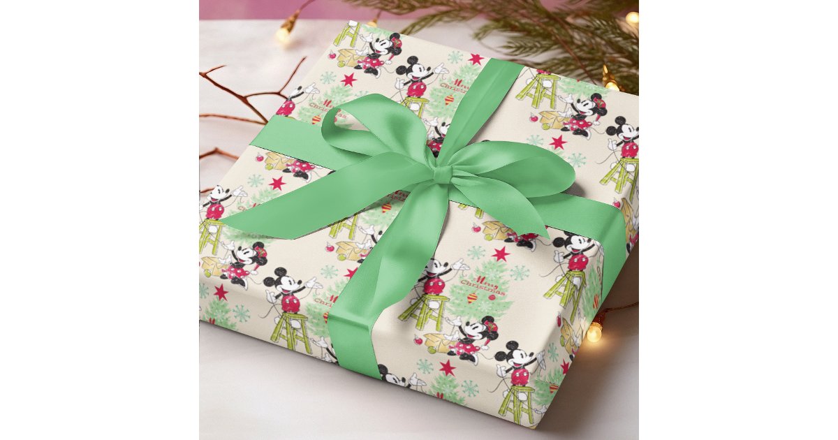 Disney | Mickey & Minnie | Classic Christmas Tree Wrapping Paper Sheets ...