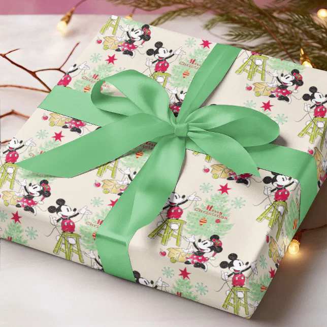 Disney | Mickey & Minnie | Classic Christmas Tree Wrapping Paper Sheets ...