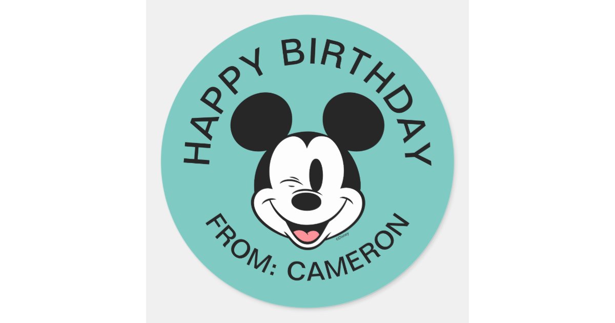 Disney Mickey Mouse Winking Face | Happy Birthday Classic Round Sticker ...