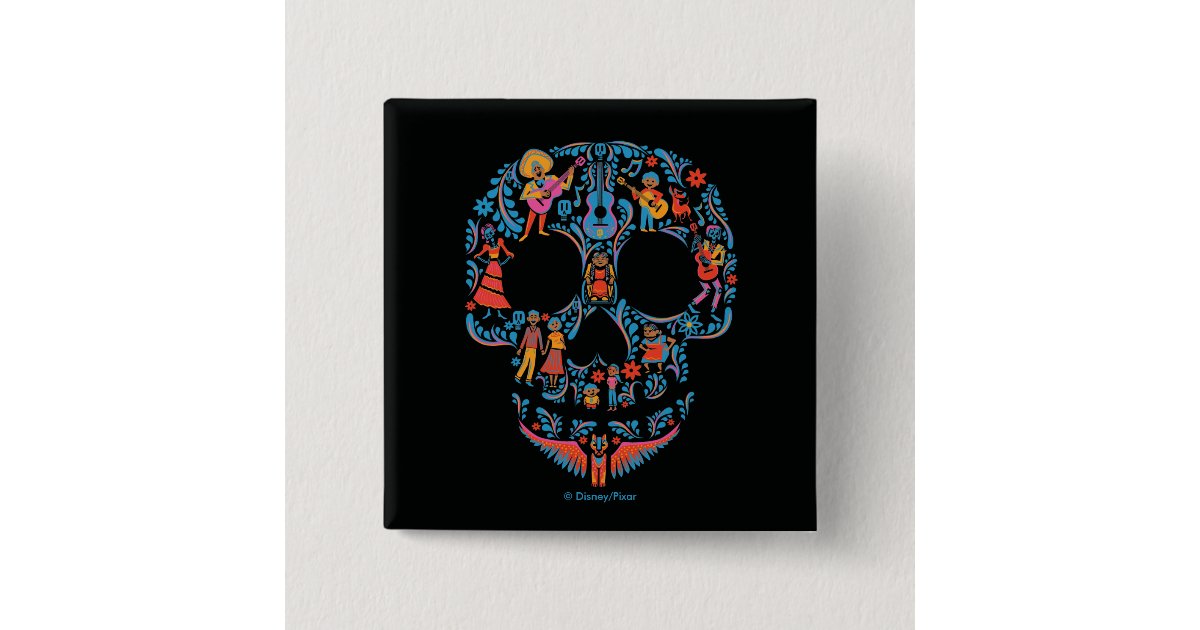 Disney Pixar Coco | Colorful Sugar Skull Button | Zazzle
