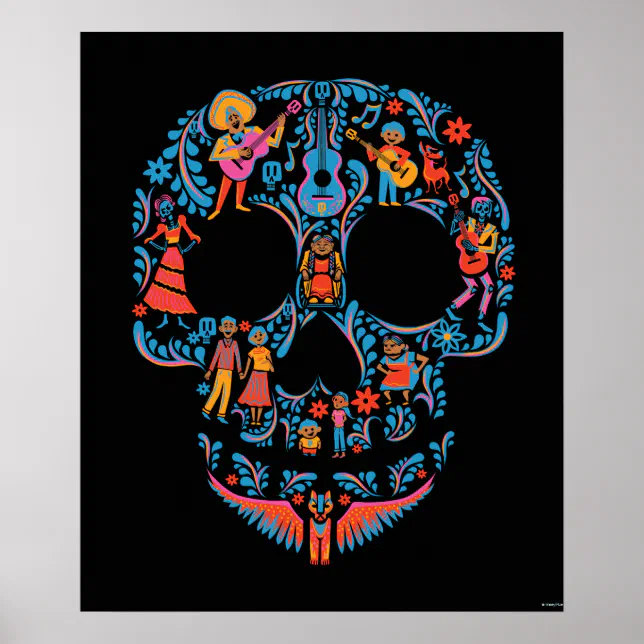 Disney Pixar Coco | Colorful Sugar Skull Poster | Zazzle
