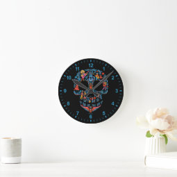 Disney Pixar Coco | Colorful Sugar Skull Round Clock | Zazzle