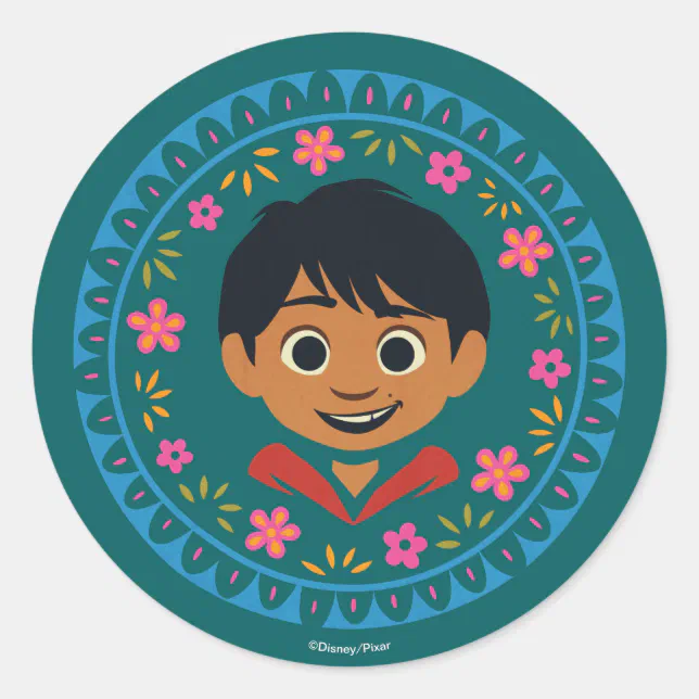 Disney Pixar Coco | Miguel | Floral Graphic Classic Round Sticker | Zazzle