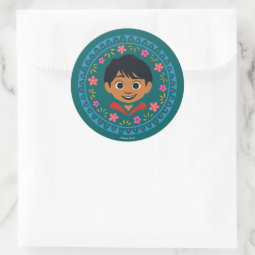 Disney Pixar Coco | Miguel | Floral Graphic Classic Round Sticker | Zazzle