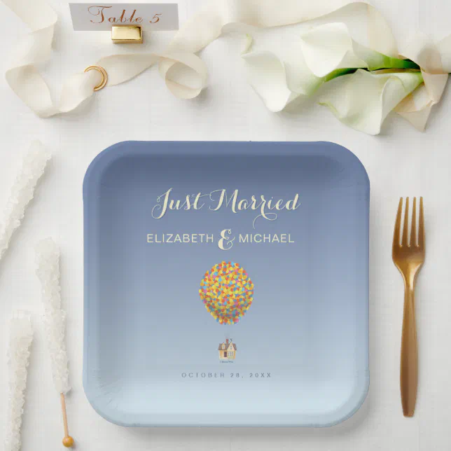 Disney Pixar Up Wedding | Just Married Paper Plates | Zazzle
