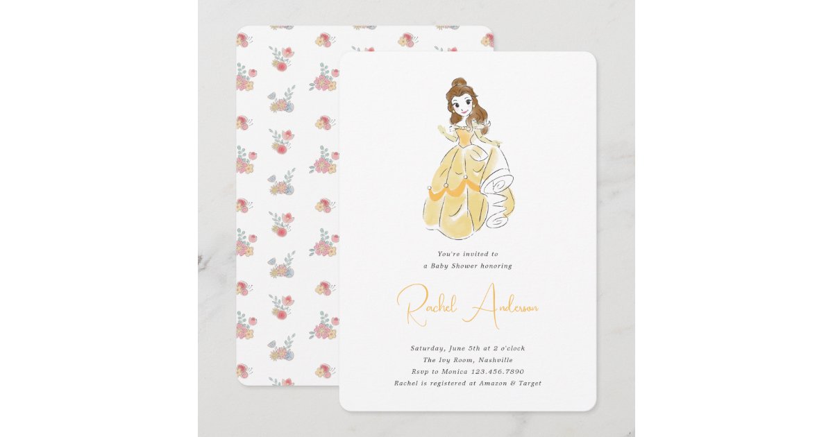 Disney Princess Belle | Girl Baby Shower Invitation | Zazzle