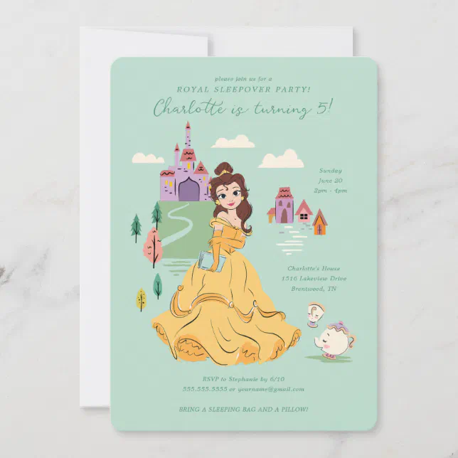 Disney Princess Belle l Girls Birthday Sleepover Invitation | Zazzle