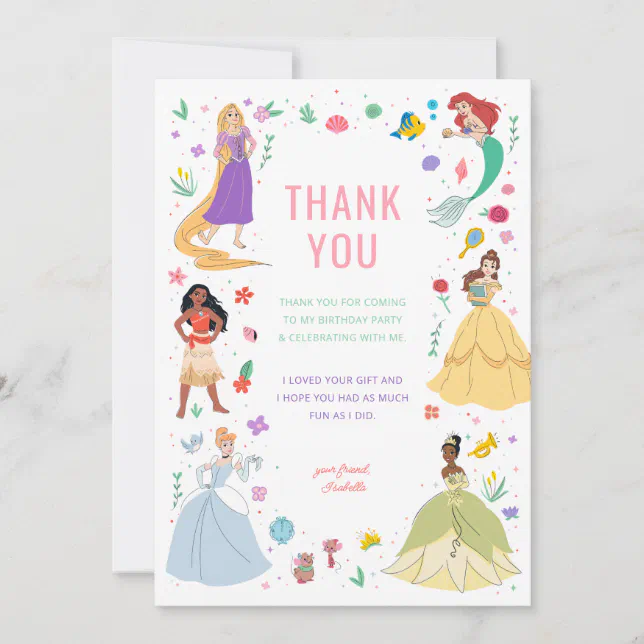 Disney Princess Birthday Floral Collage Thank You | Zazzle