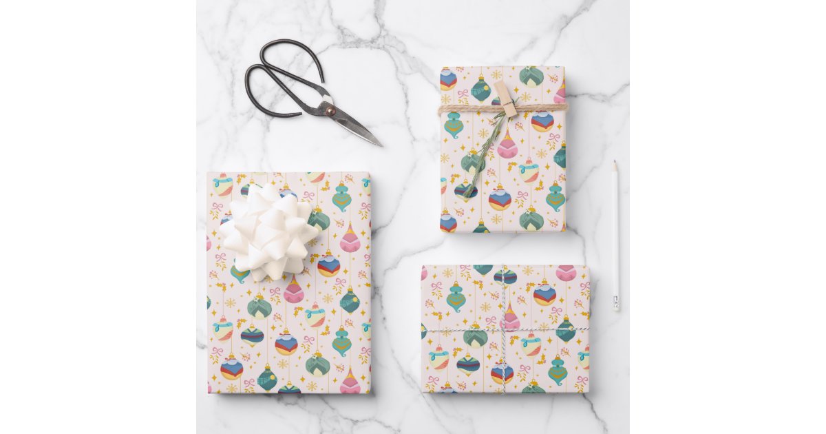 Disney Princess Christma Ornament Pattern Wrapping Paper Sheets | Zazzle