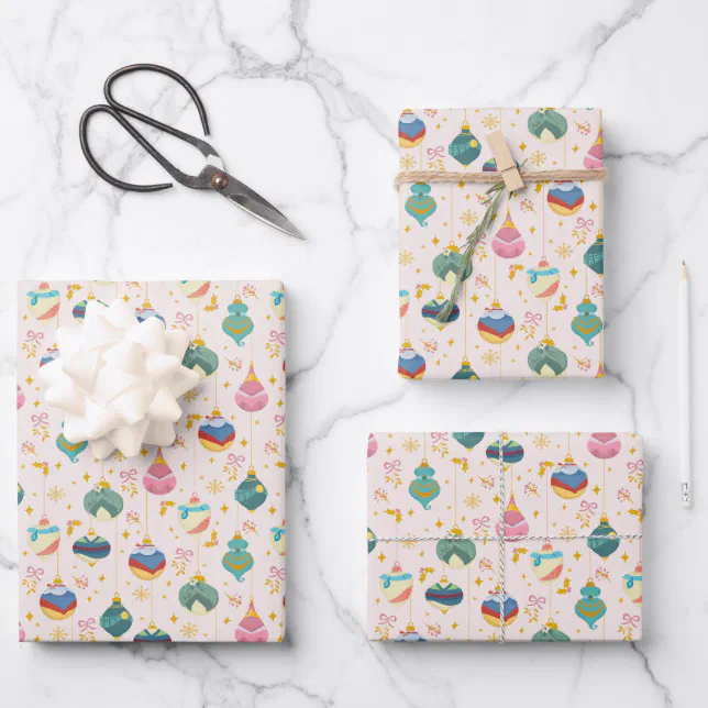 Disney Princess Christma Ornament Pattern Wrapping Paper Sheets | Zazzle