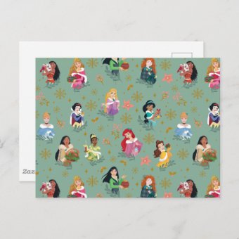 Disney Princess Christmas Holiday Pattern Postcard | Zazzle