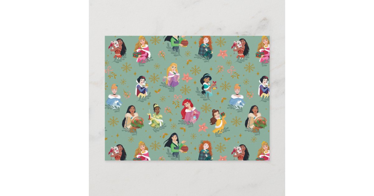 Disney Princess Christmas Holiday Pattern Postcard | Zazzle