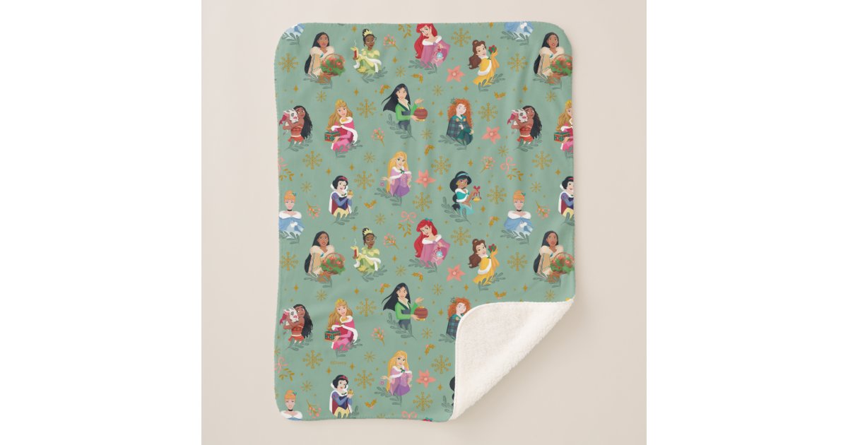 Disney Princess Christmas Holiday Pattern Sherpa Blanket | Zazzle