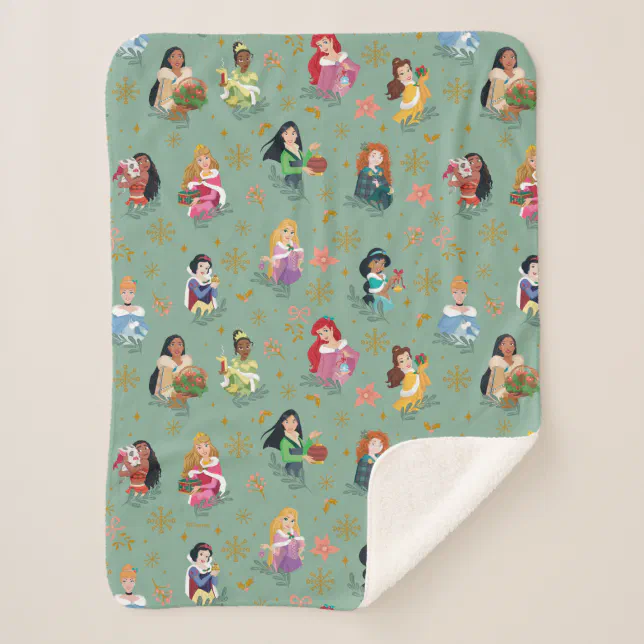 Disney Princess Christmas Holiday Pattern Sherpa Blanket | Zazzle
