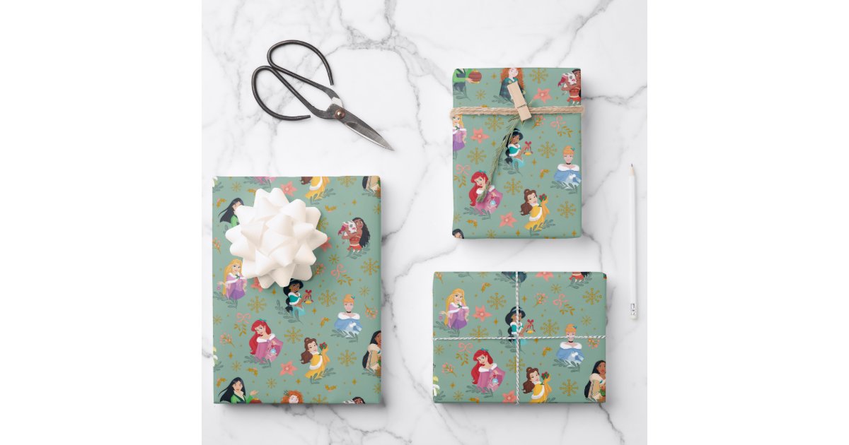 Disney Princess Christmas Holiday Pattern Wrapping Paper Sheets | Zazzle