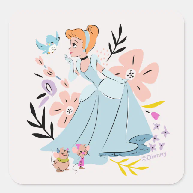 Disney Princess | Cinderella & the Animals Square Sticker | Zazzle
