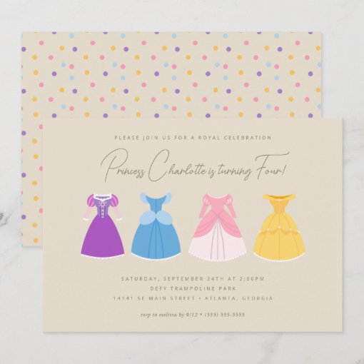 Disney Princess Dresses Girls Birthday Invitation | Zazzle