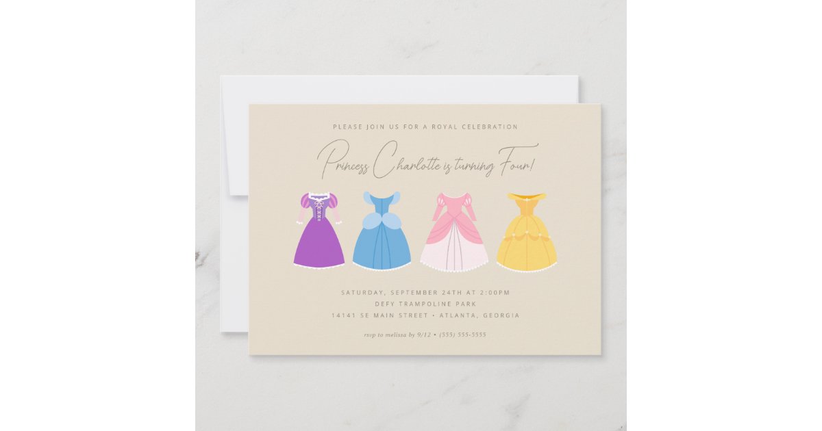 Disney Princess Dresses Girls Birthday Invitation | Zazzle