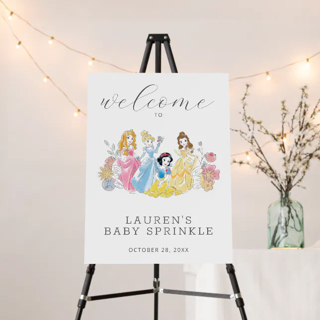 Disney Princess Floral Baby Sprinkle Welcome Sign | Zazzle