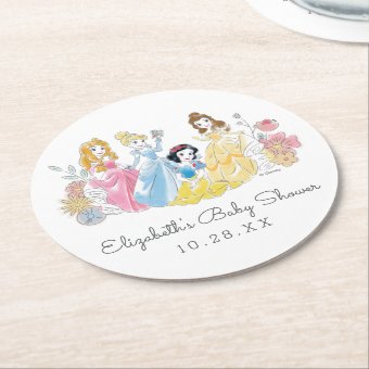 Disney Princess Floral | Girl Baby Shower Round Paper Coaster | Zazzle