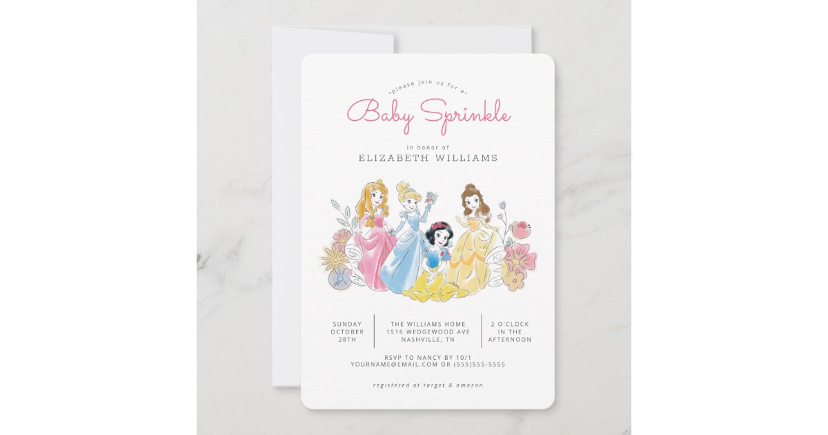 Disney Princess Floral | Girl Baby Sprinkle Invitation | Zazzle