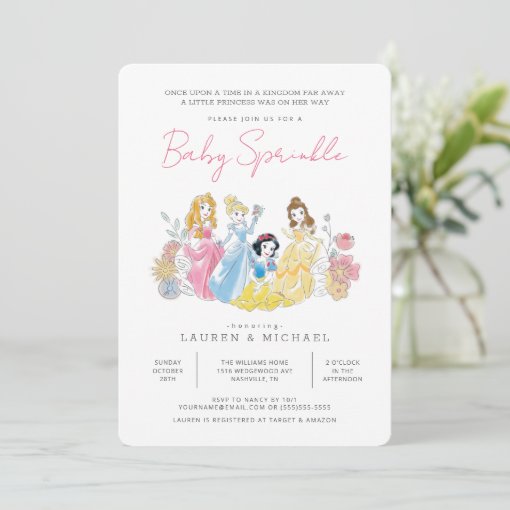 Disney Princess Floral | Girl Baby Sprinkle Invitation | Zazzle
