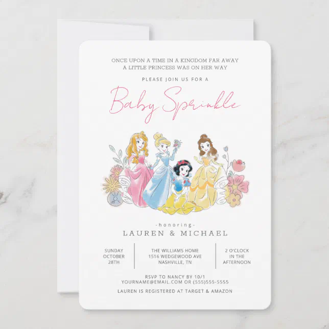 Disney Princess Floral | Girl Baby Sprinkle Invitation | Zazzle