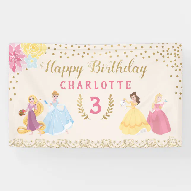 Disney Princess | Floral Gold Confetti Banner | Zazzle