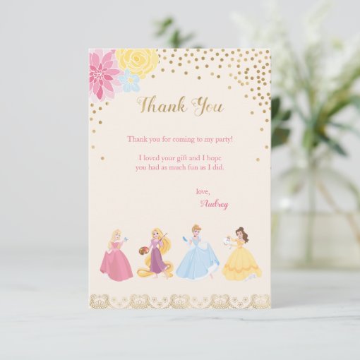 Disney Princess | Floral Gold Confetti Thank You | Zazzle