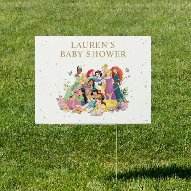 Disney Princess Gold Floral Baby Shower Sign | Zazzle